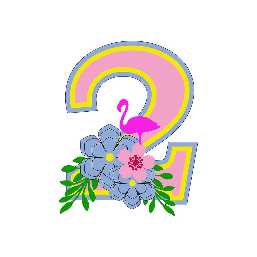 Flamingo Tropical Theme Monogram Number 2|D-1225474