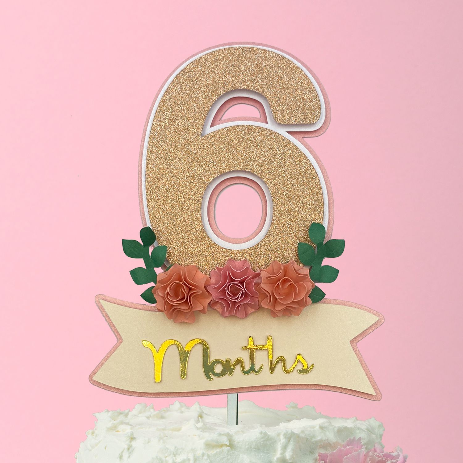 6 MONTHS FLORAL CAKE TOPPER|D-1227717