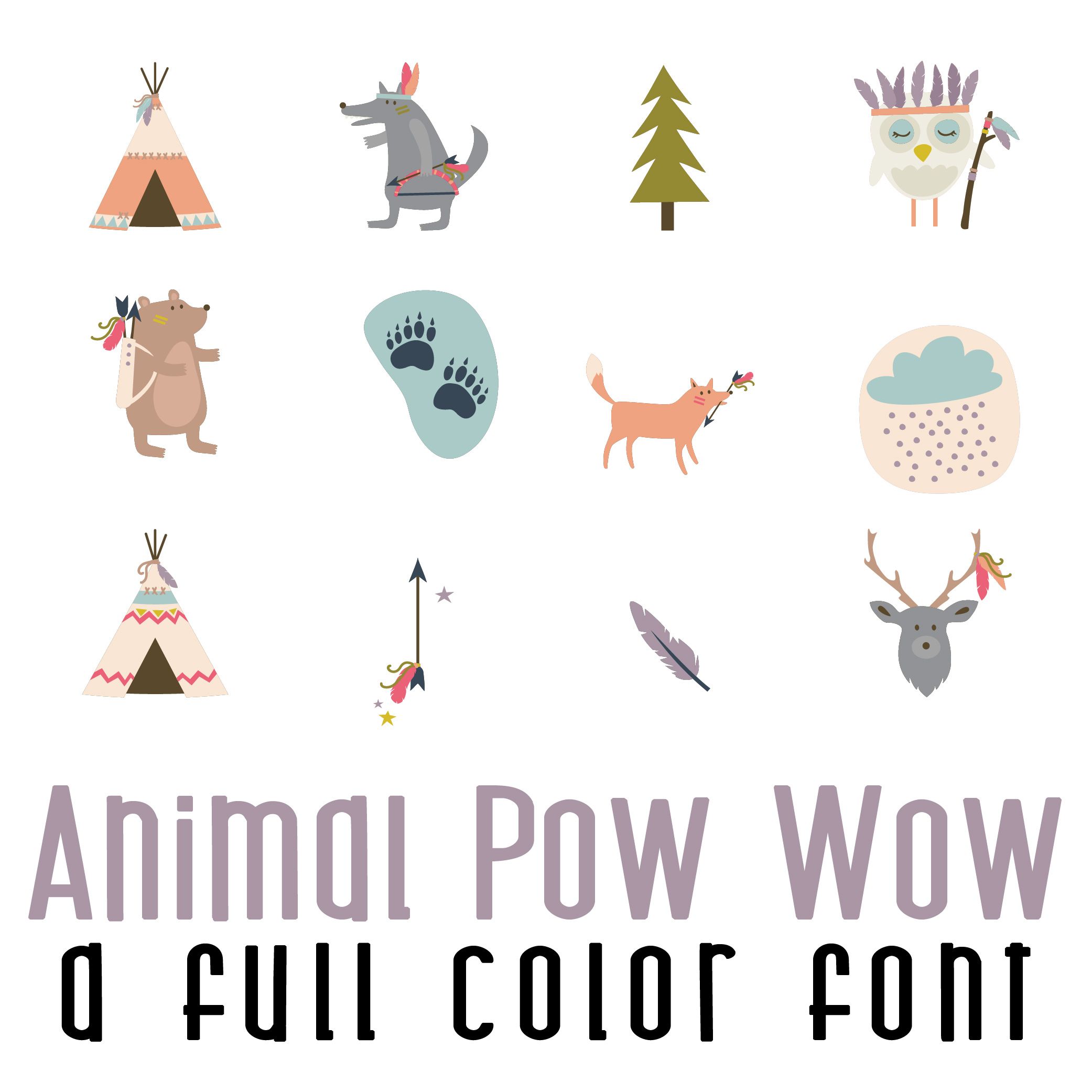 Animal Pow Wow Full Color Font|D-1231301