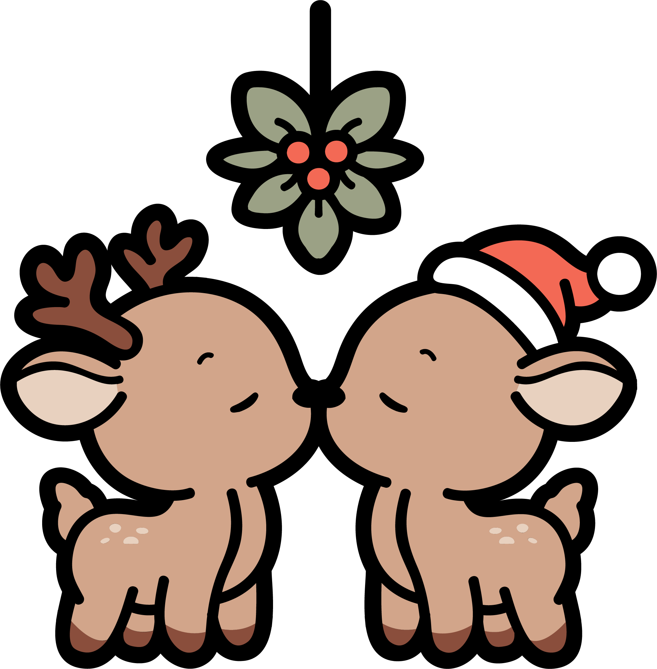 cute christmas reindeer kissing under the mistletoe|D-1228360