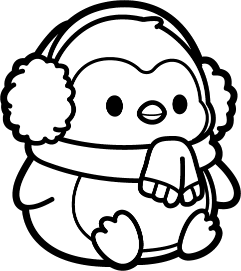 cute chubby penguin with earmuffs lineart|D-1234248