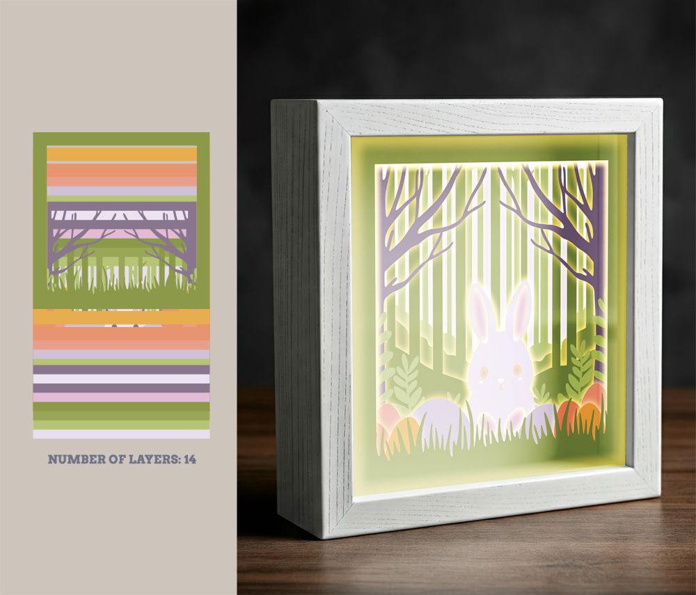Cute Rabbit in the Forest Shadow Box Template|D-1238418
