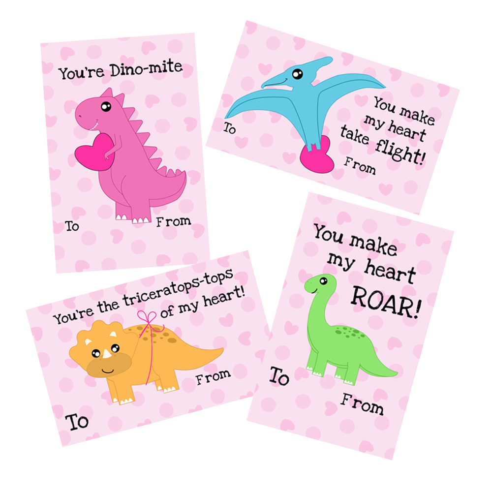 Dinosaur Valentine Printable Cards|D-1243220