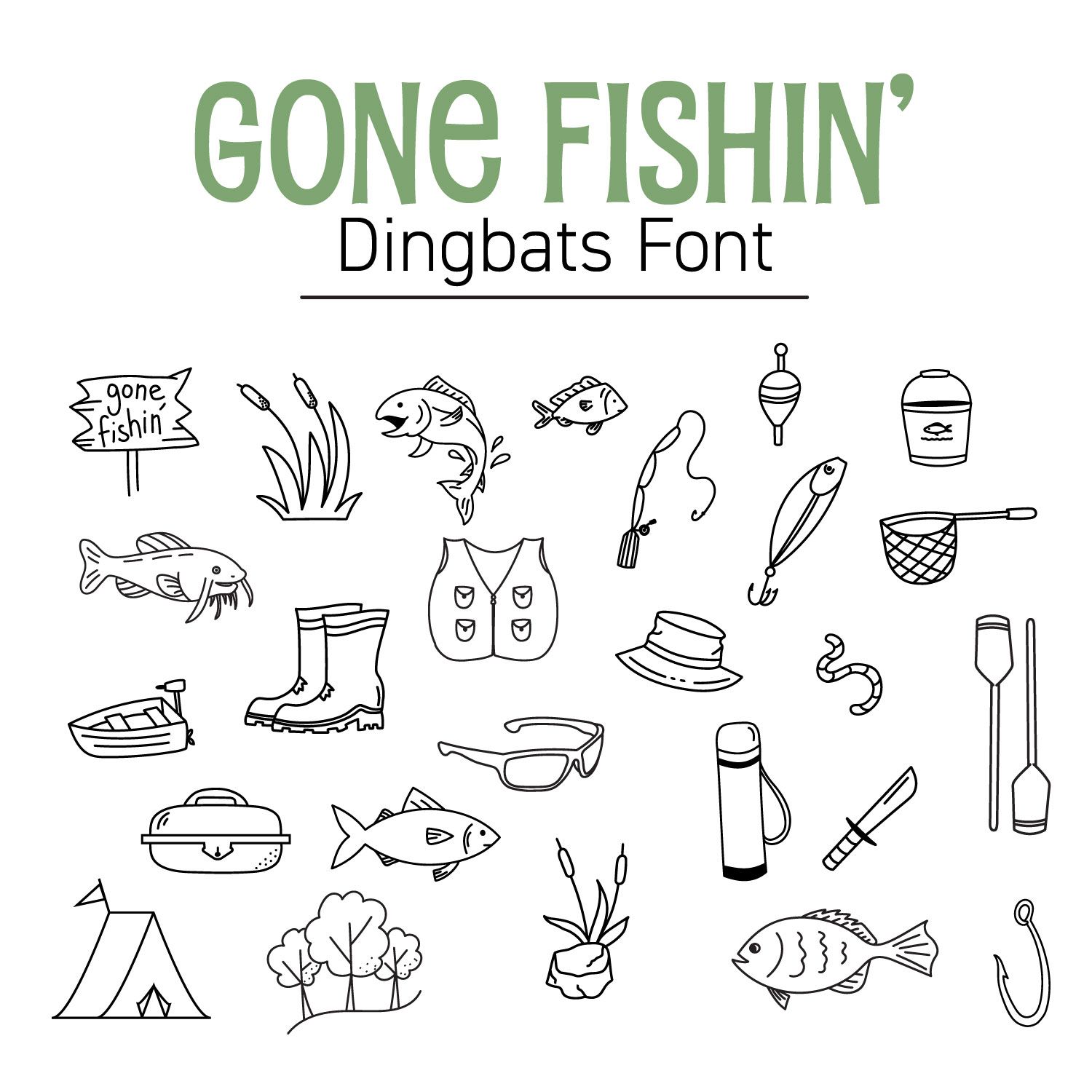 Gone Fishin' - A Fishing-themed Outdoorsy Dingbats Font|D-1230249