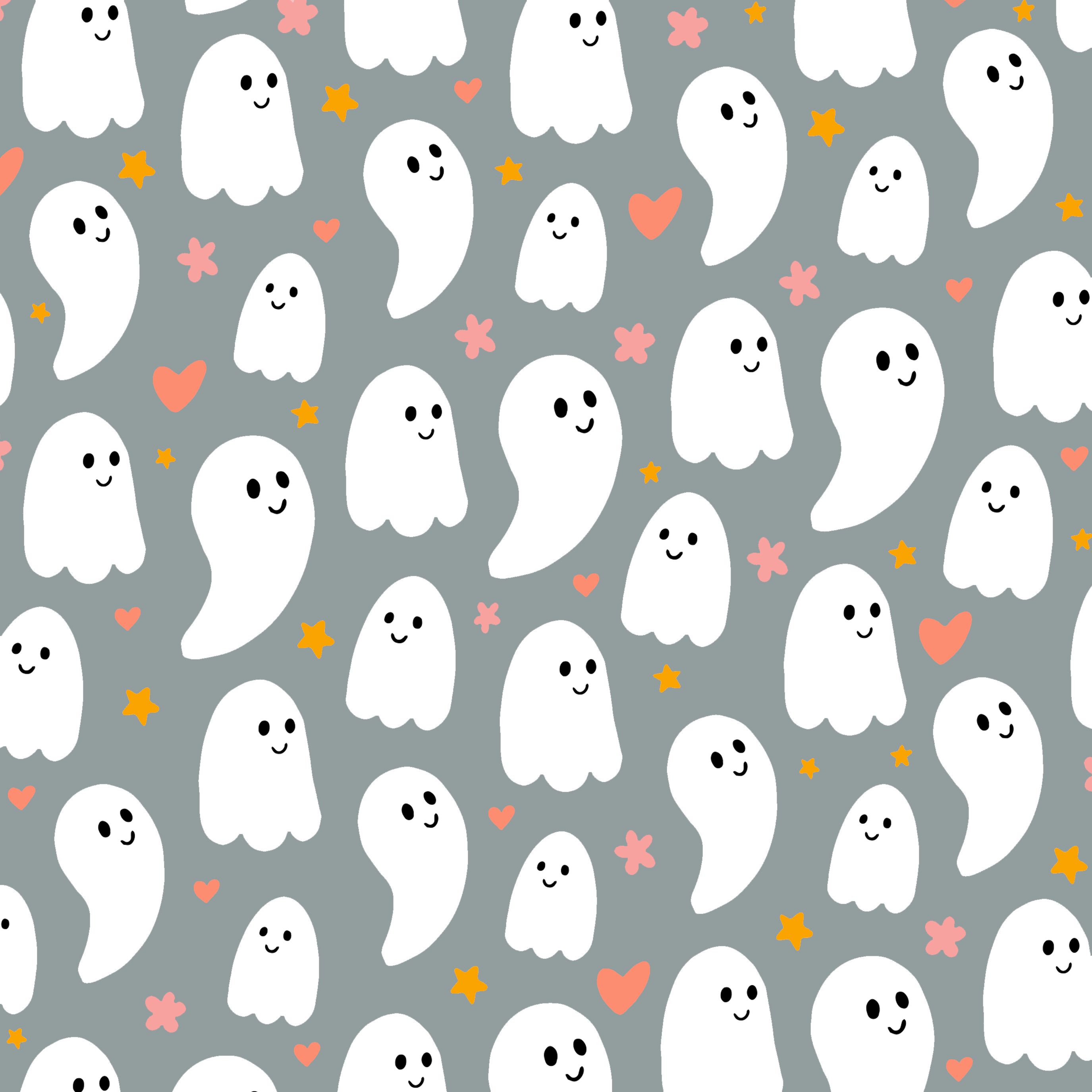 Gray Cute Ghost Halloween Background Pattern|D-1229364