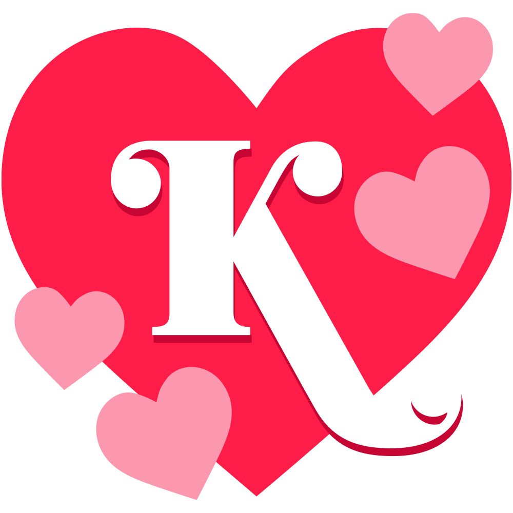 Letter K In Heart Hand Stitched Leather Clay Keychain With Love Heart
