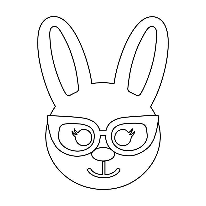 Bunny Face with Glasses Coloring Page|D-1236485