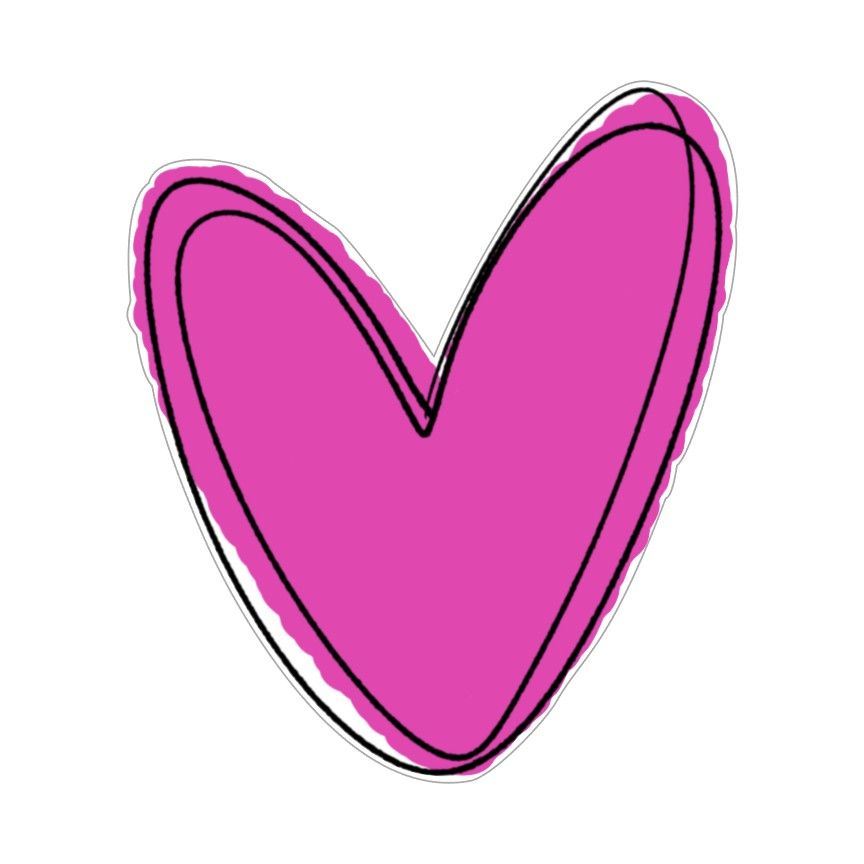 Hot Pink Black outline Heart Doodle|D-1236844