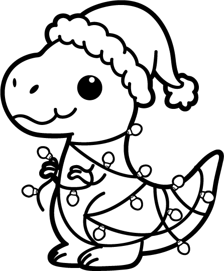 cute t rex tangled in christmas lights lineart|D-1230872