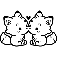 cute fox couple in love outline