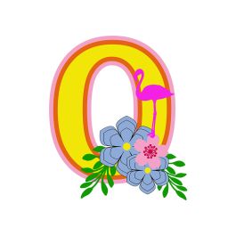 Flamingo Tropical Theme Monogram Number Zero|D-1225472