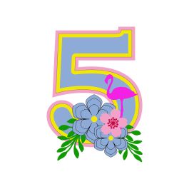 Flamingo Tropical Theme Monogram Number 5|D-1225477