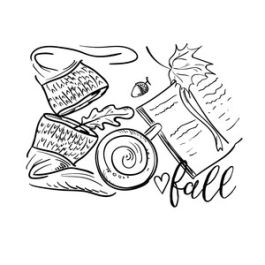 cozy autumn scene sketch