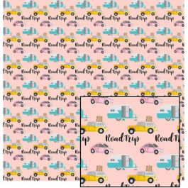 road trip pattern on pink