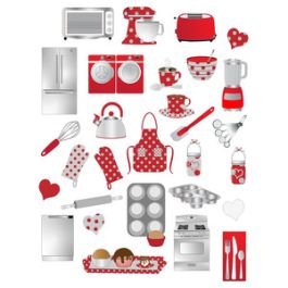 red and chrome kitchen planner stickers