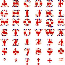 retro union jack alphabet, numbers and characters.