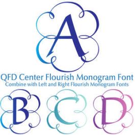 qfd center flourish monogram font for 3-letter monograms