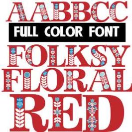 folksy floral red color font