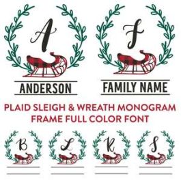 plaid sleigh & wreath full color monogram font
