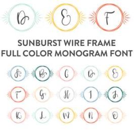 sunburst wire frame full color monogram font