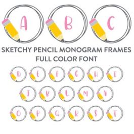 sketchy pencil monogram frames full color font