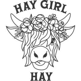 Hay Girl Hay Highland Cow with Flowers|Silhouette Design Store