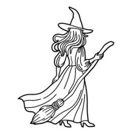 Witch with Broomstick Coloring Page