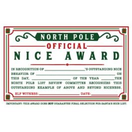 Elf Nice Award Certificate