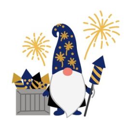 New Years Gnome with Fireworks