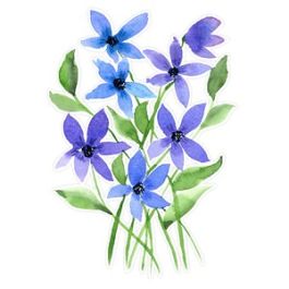 Whimsical Blue Purple Watercolor Flowers Print and Cut