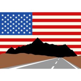 road with mountain and flag