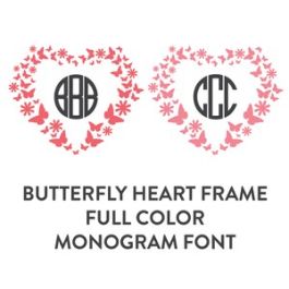 butterfly heart frame full color monogram font