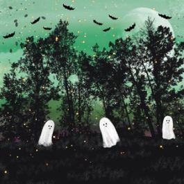 Halloween Green Haunted Forest Spooky Ghost Background Pattern