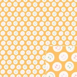 Retro Happy Smiley Faces on Yellow Background Printable Pattern