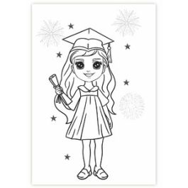 Graduation Girl with Graduation Cap and Diploma Coloring Page|471291