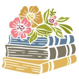 books and flowers stencil