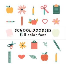 school doodle full color font