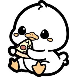 cute duck eating pizza