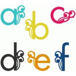 swirly alphabet a-f lower case