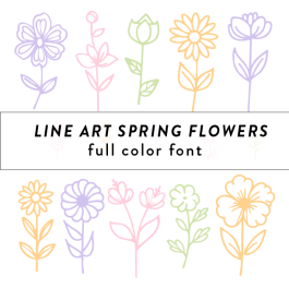 Line Art Spring Flowers Full Color Font|D-1256605