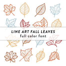 Line Art Fall Leaves Full Color Font|D-376645