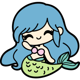 happy chibi mermaid with blue hair