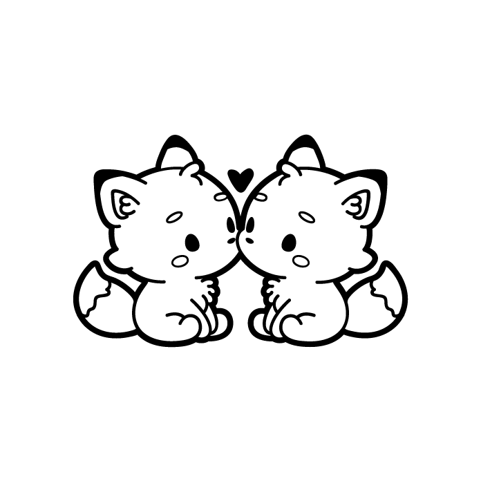 cute fox couple in love outline
