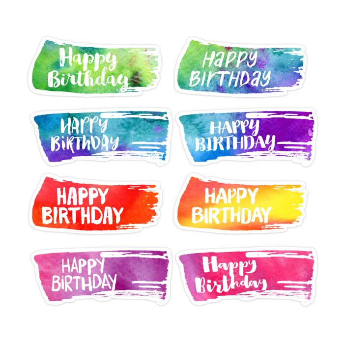 Brushed Watercolor Printable Happy Birthday Banners Sentiments|D-376494