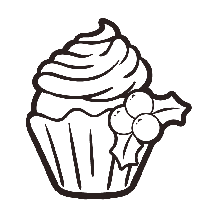 simple christmas cupcake with mistletoe lineart|D-1231603