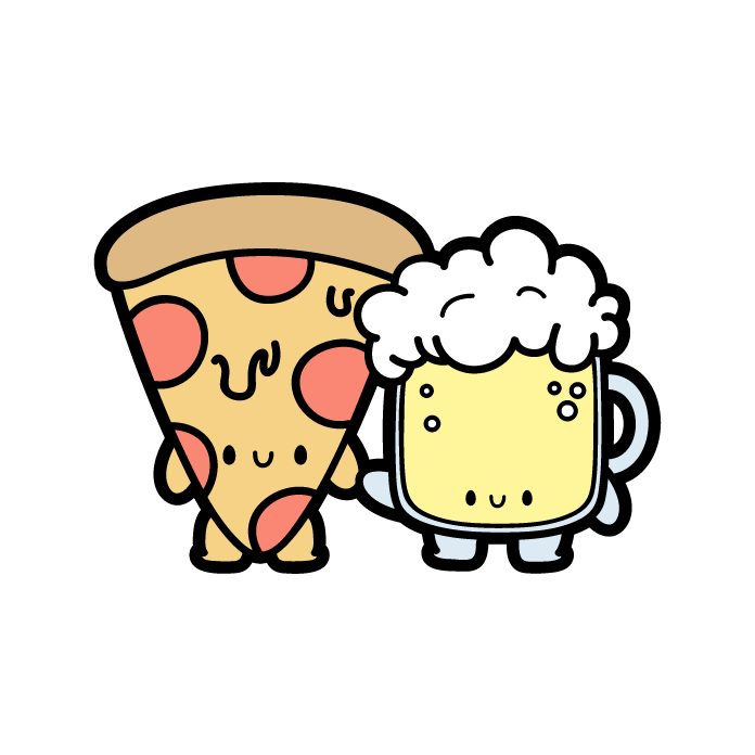 chibi pizza and beer couple|D-380771