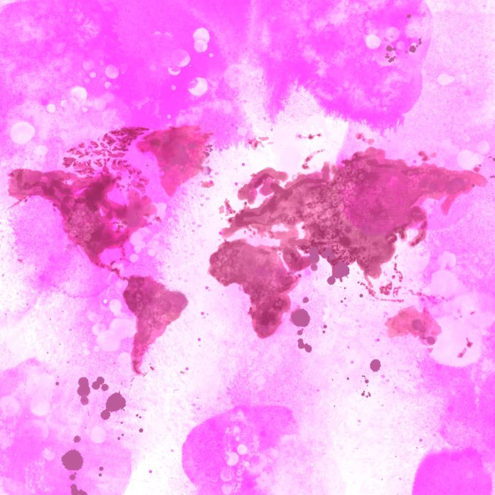 Pink Watercolor World Map Background Pattern
