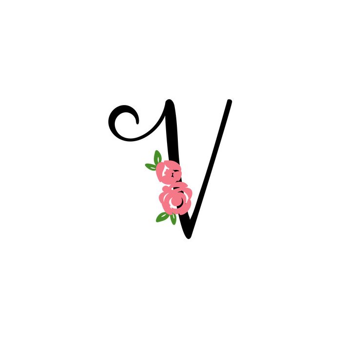 cursive floral monogram v