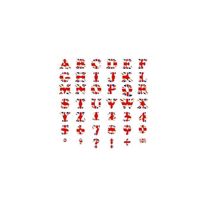 retro union jack alphabet, numbers and characters.