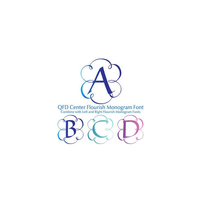 qfd center flourish monogram font for 3-letter monograms